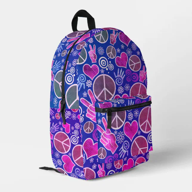 Peace Symbol Hipster Pacifism Sign Design Purple Printed Backpack | Zazzle