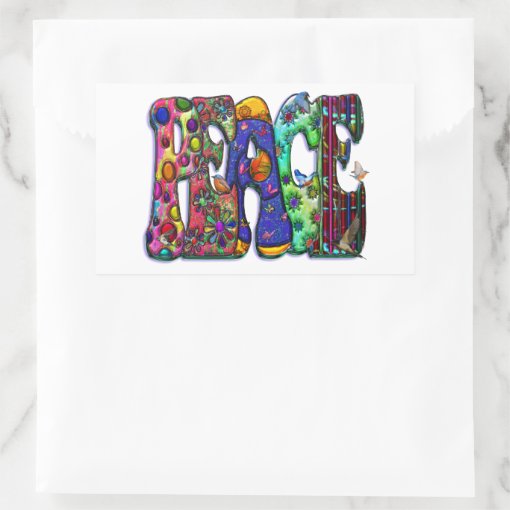 Peace Word Art Birds and Butterflies Rectangular Sticker | Zazzle