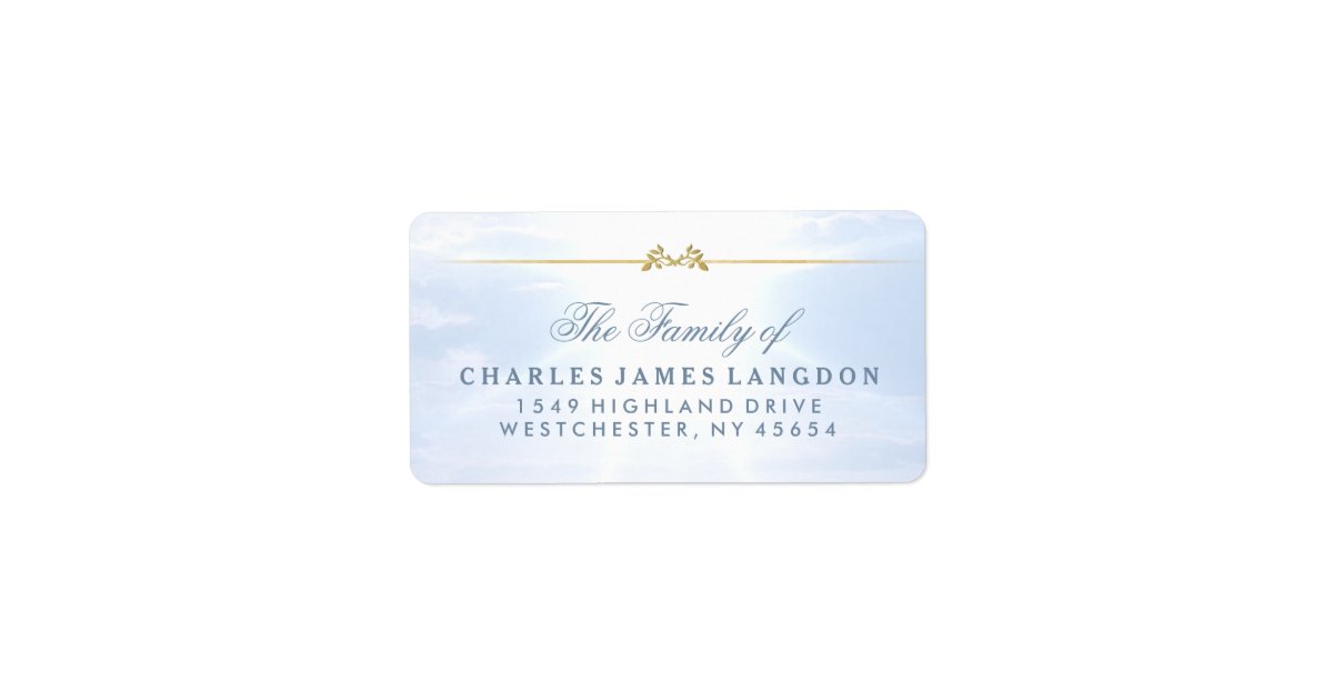 Peaceful Clouds Blue Gold Sympathy Address Labels | Zazzle