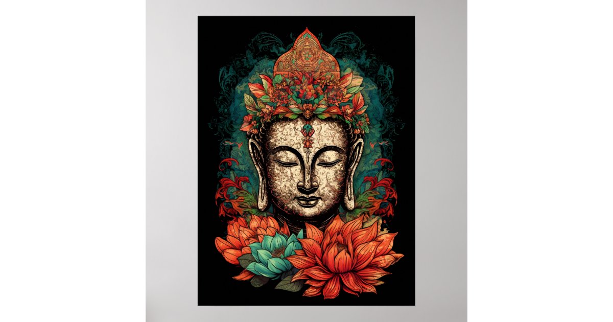 Peaceful Face of Buddha | Digital Art Poster | Zazzle