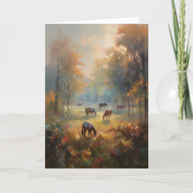 Peaceful Horses Landscape Painting Equine Sympathy Card | Zazzle
