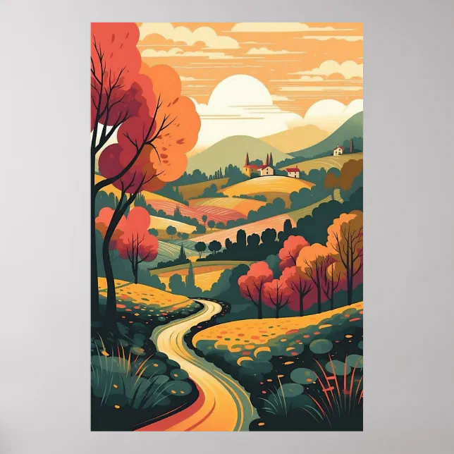 Peaceful Landscape and Autumn Trees Wall Art | Zazzle