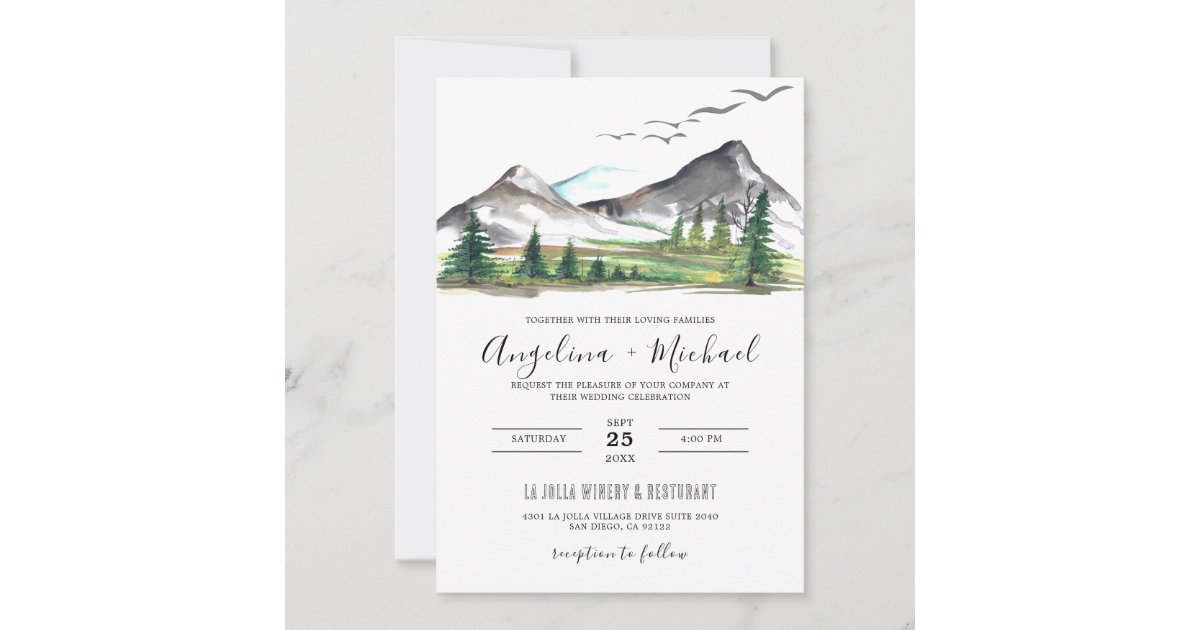 Peaceful Mountain Woodland Forest QR Code Wedding Invitation | Zazzle