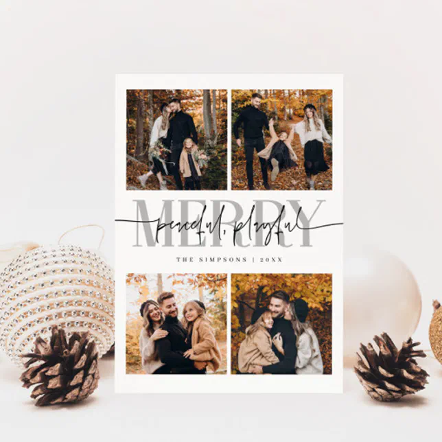 Peaceful Playful Merry White Christmas Multi Photo Holiday Card | Zazzle