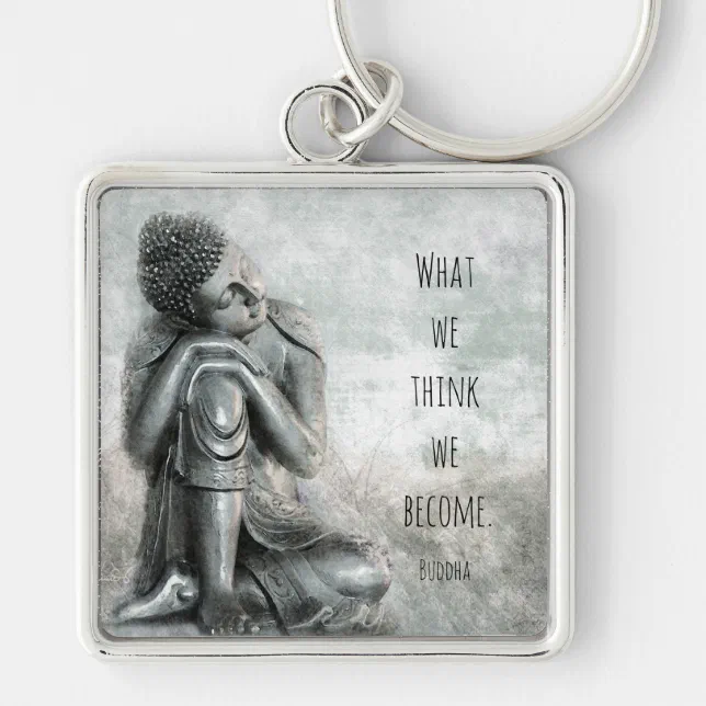 Peaceful Resting Silver Buddha Wisdom Quote Keychain | Zazzle