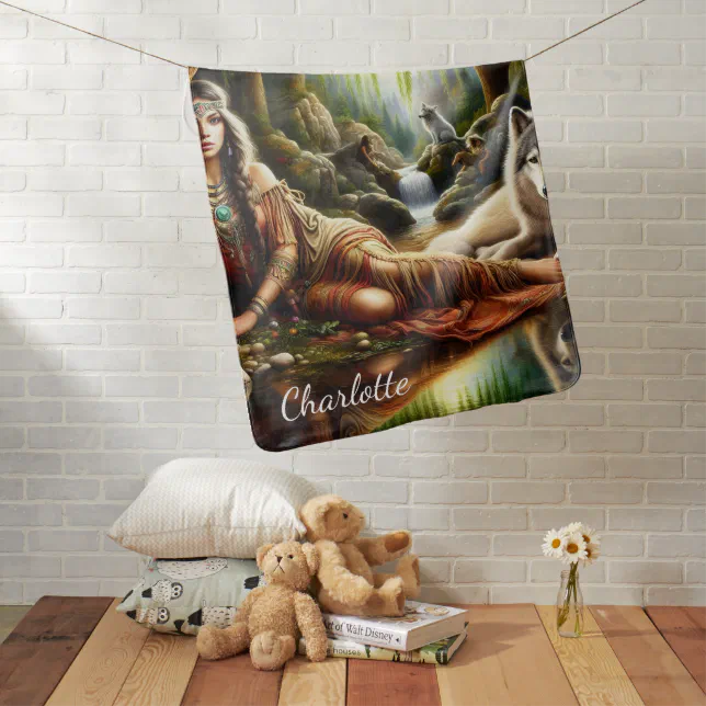 Peaceful scene: Native Indian and wolf Baby Blanket | Zazzle