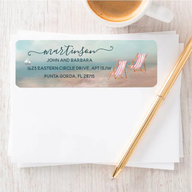 Peaceful Seascape Beach Sailboat Return Address Label | Zazzle