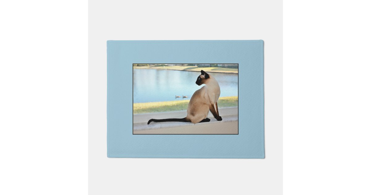 Peaceful Siamese Cat Painting Doormat | Zazzle