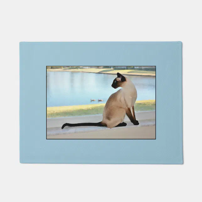Peaceful Siamese Cat Painting Doormat | Zazzle