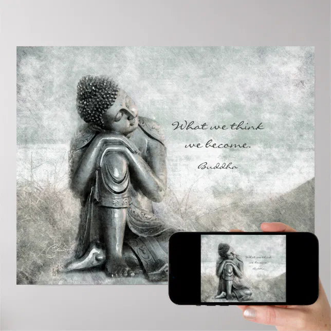 Peaceful Silver Buddha with Wisdom Quote Poster | Zazzle