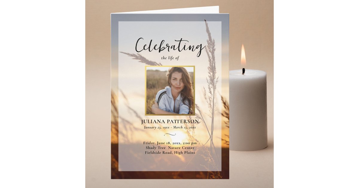 Peaceful Sunset Field Celebration of Life Funeral Program | Zazzle