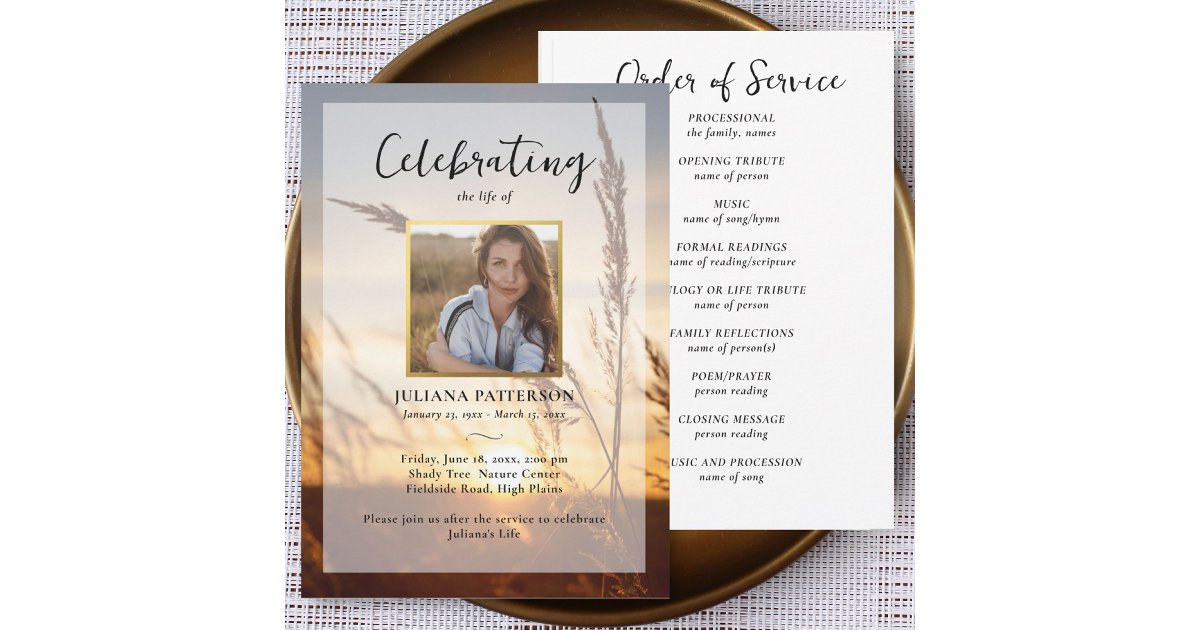 Peaceful Sunset Field Photo Funeral Program | Zazzle