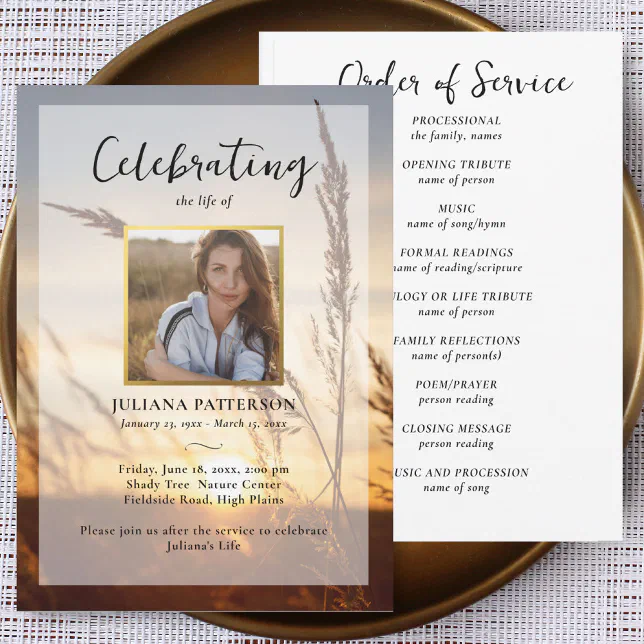 Peaceful Sunset Field Photo Funeral Program | Zazzle