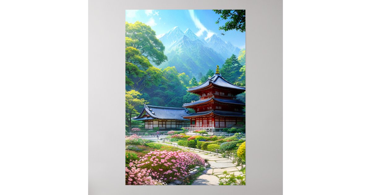 Peaceful Temple by the Forest Poster | Zazzle