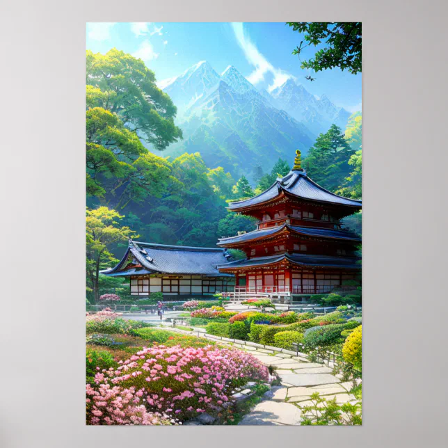 Peaceful Temple by the Forest Poster | Zazzle