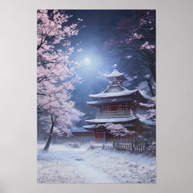 Peaceful Winter Night at The Temple Poster | Zazzle
