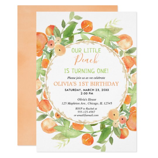 Peach 1st birthday girl invitations, peaches theme invitation | Zazzle.com