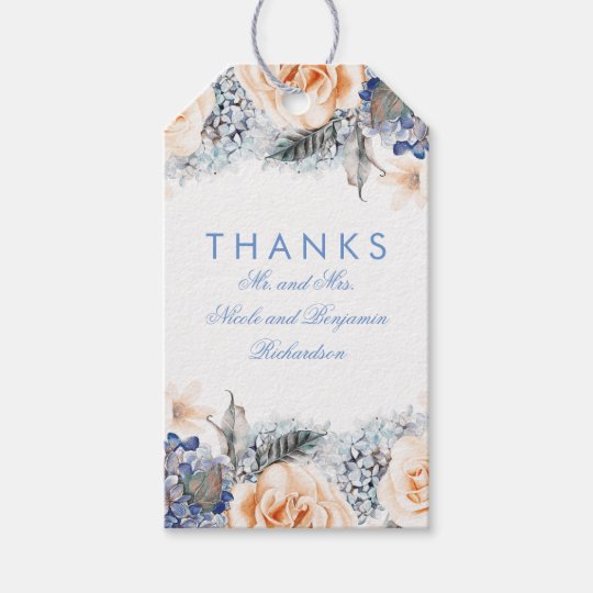 Peach and Blue Flowers Elegant Wedding Gift Tags | Zazzle.com
