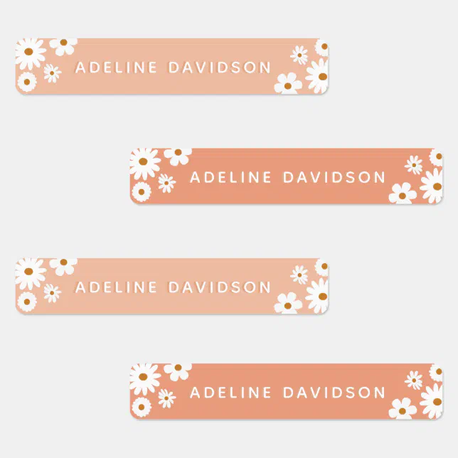 Peach and Blush Pink Daisy Waterproof Kids Name Labels | Zazzle