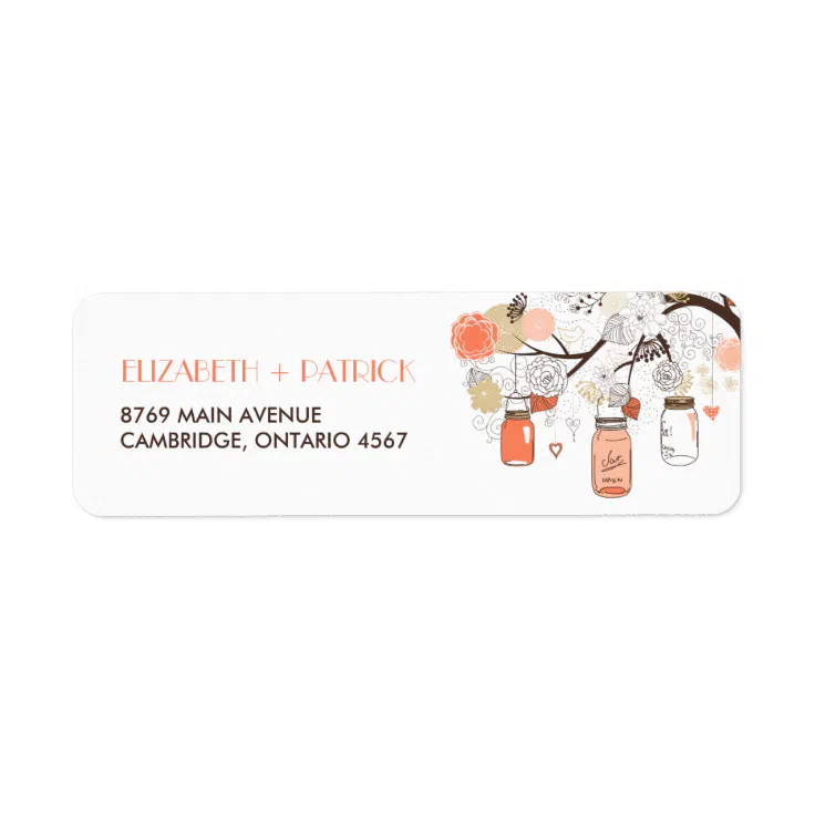 Peach and Gold Mason Jars Spring Address Label | Zazzle