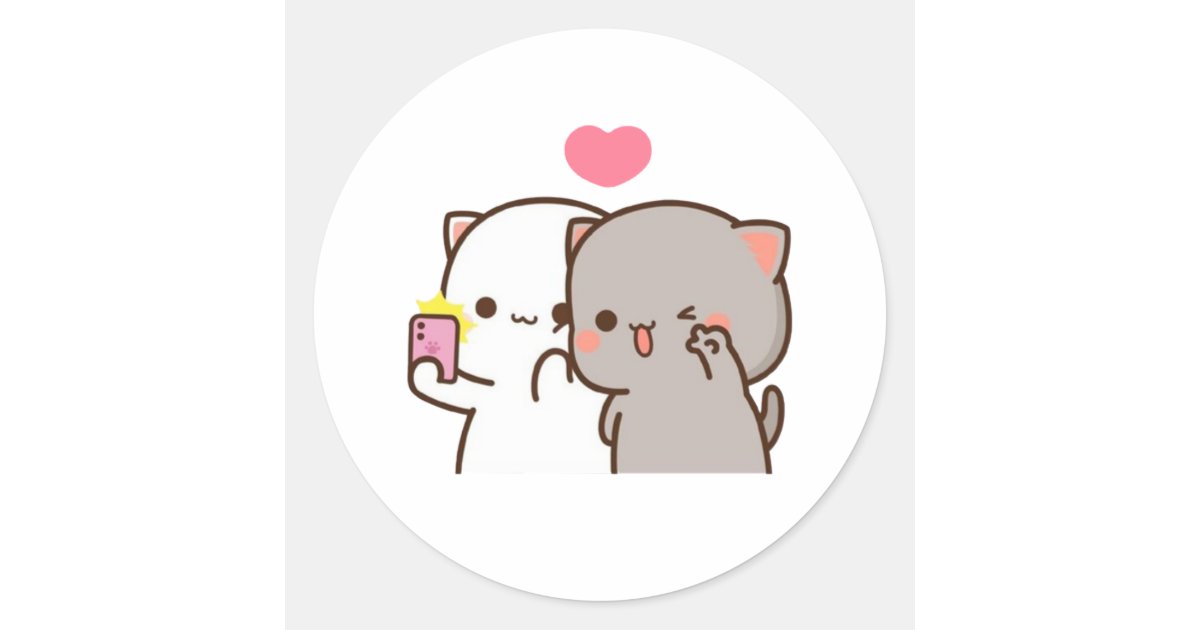 Peach And Goma Mochi Bear Couple Selfie Classic Round Sticker | Zazzle