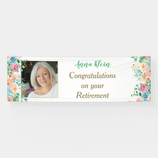 Peach and Green Floral Photo Retirement Banner | Zazzle.com