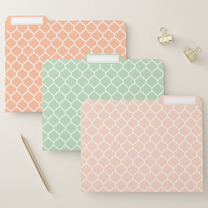 Peach and Mint Quatrefoil Pattern File Folder | Zazzle.com