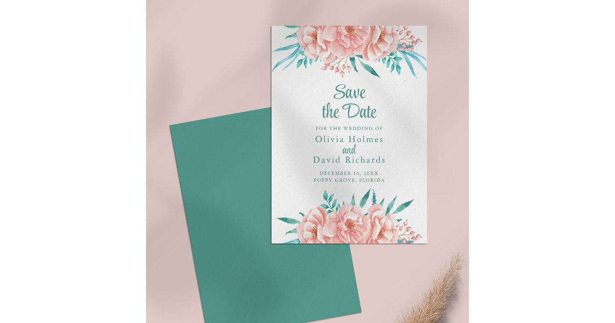 Peach and Turquoise Save the Date Card | Zazzle