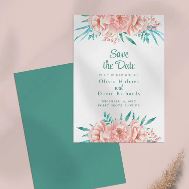 Peach and Turquoise Save the Date Card | Zazzle