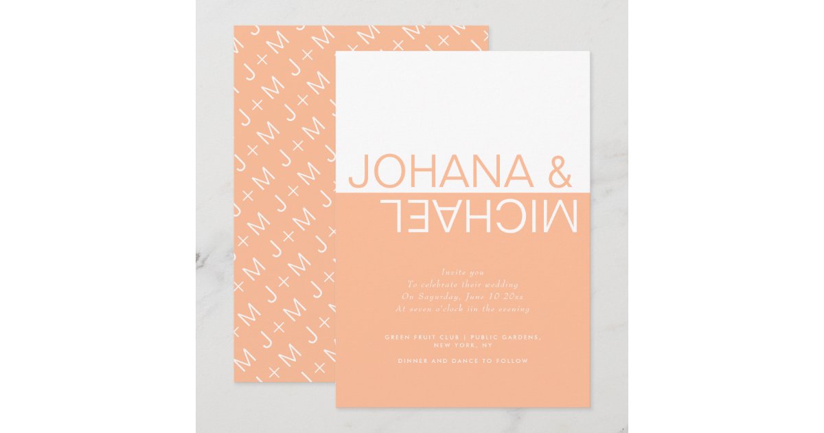 Peach and white colorblock whimsical wedding invitation | Zazzle