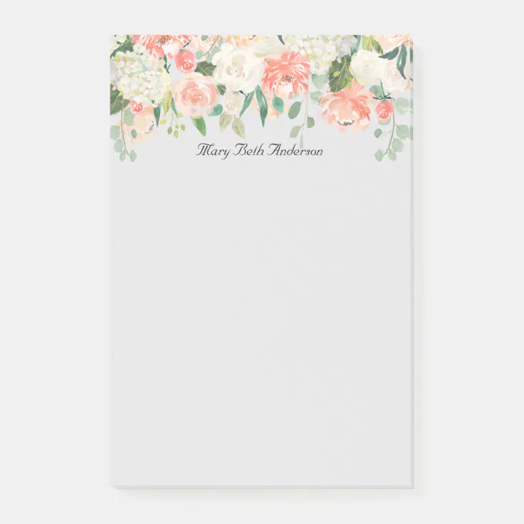 Peach and White Watercolor Floral Post-it Notes | Zazzle