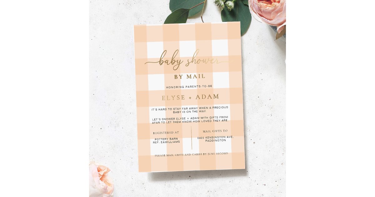 Peach Baby Shower By Mail Foil Invitation | Zazzle