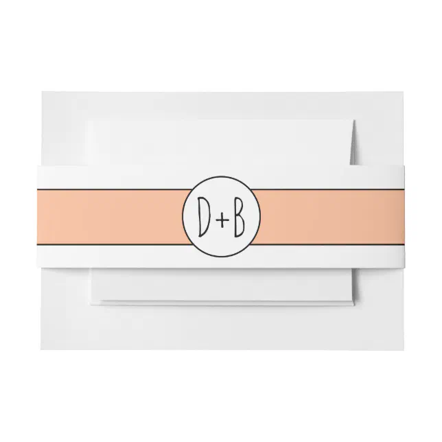 Peach band and initials wedding invitati invitation belly band | Zazzle