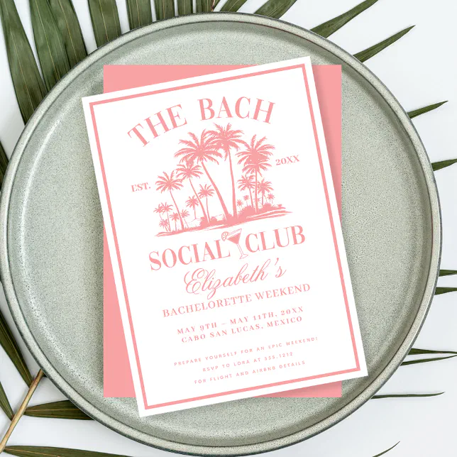 Peach Beach Social Club Bachelorette Party Invitation | Zazzle