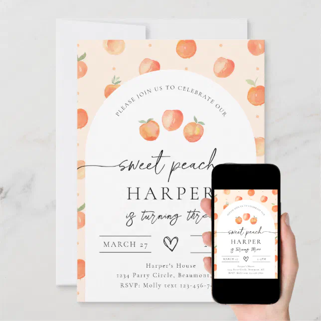 Peach Birthday Invitation | Sweet Peach | Zazzle