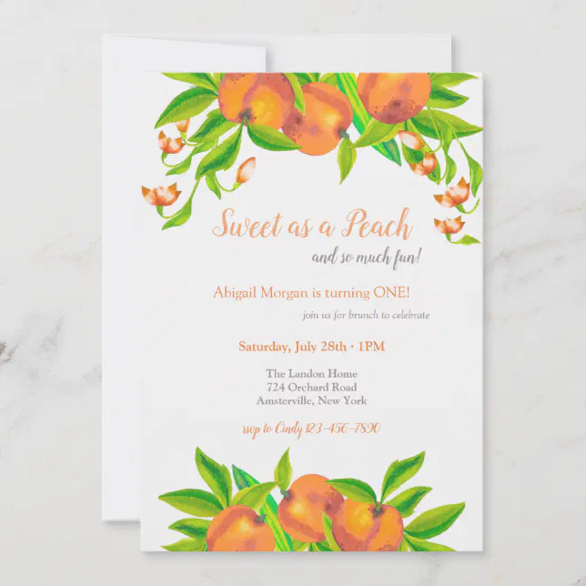 Peach Birthday Party Invitation | Zazzle