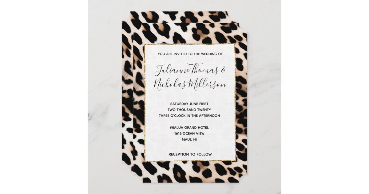 Peach Black Cream Leopard Wedding Invitation | Zazzle