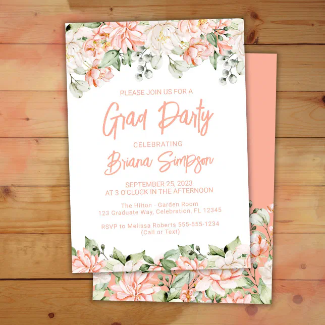 Peach Blush Ivory Graduation Grad Party Invitation | Zazzle