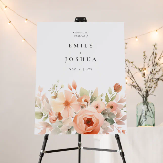Peach Boho Floral Wedding Welcome Sign | Zazzle