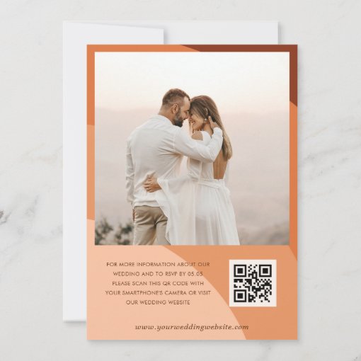 Peach Boho Waves Modern Script QR Code Wedding Invitation | Zazzle