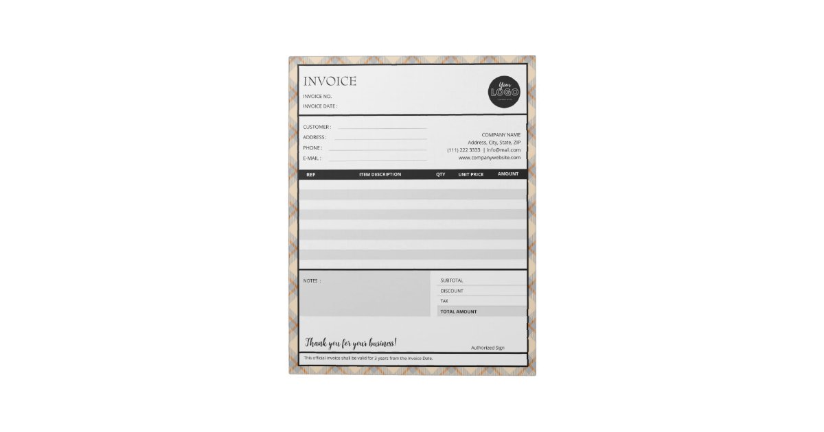 Peach Border Small Business Invoice Template Notepad | Zazzle