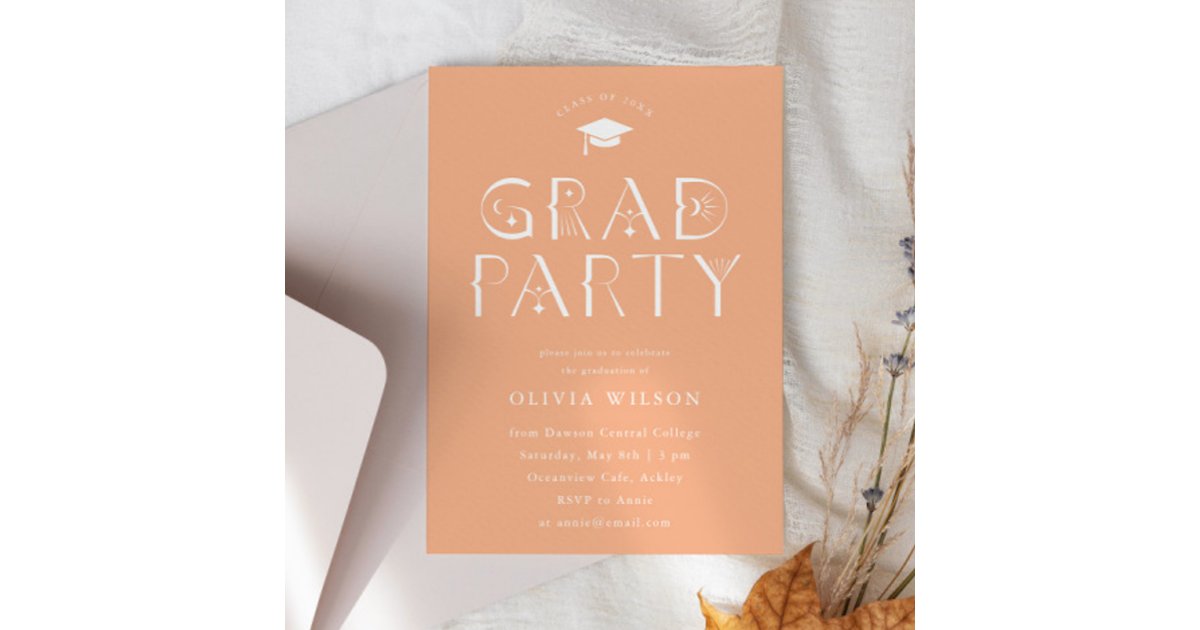 Peach Celestial Typography Grad Party Invitation | Zazzle