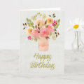 Peach Color Watercolor Flowers Birthday Card | Zazzle