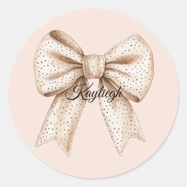Peach Cream Bow Classic Round Sticker | Zazzle