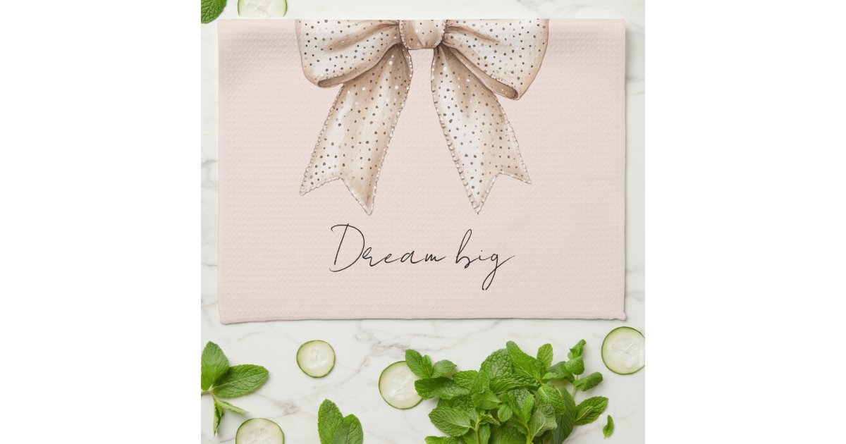 Peach Cream Bow Kitchen Towel | Zazzle