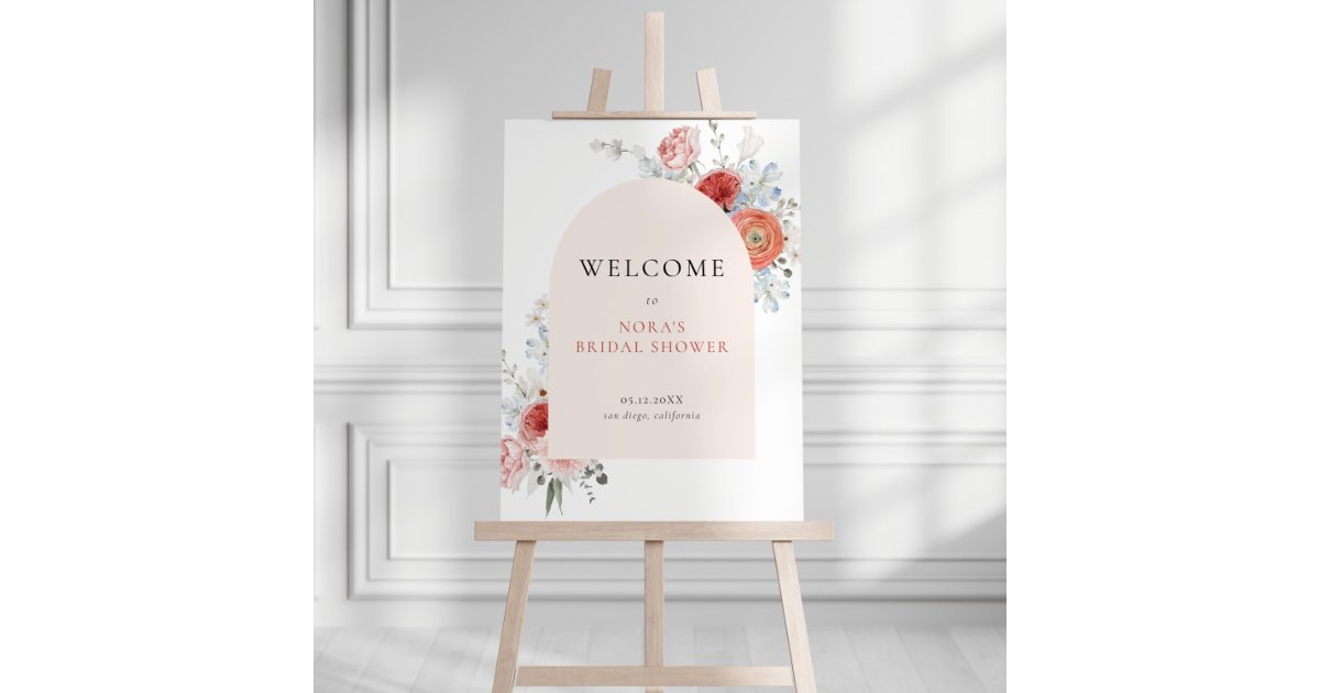 Peach Floral Arch Welcome Sign | Zazzle