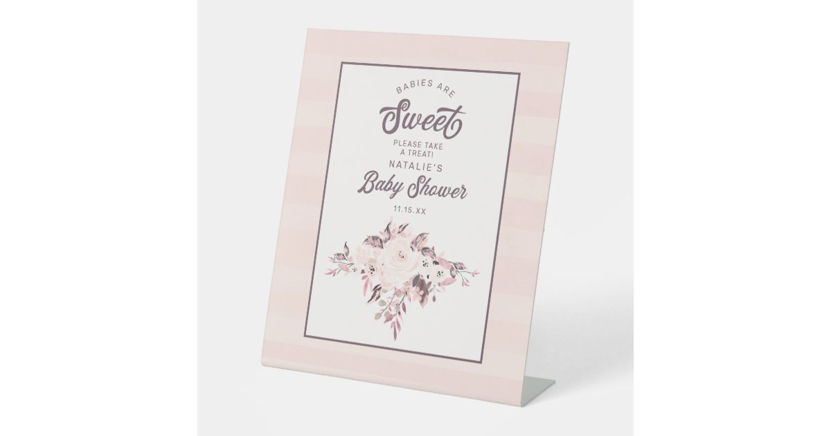 Peach Floral Babies are Sweet Baby Shower Treat Pedestal Sign | Zazzle
