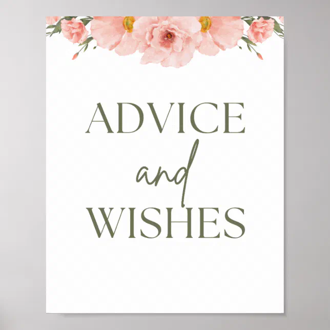 Peach Floral Baby Shower Advice & Wishes Poster | Zazzle