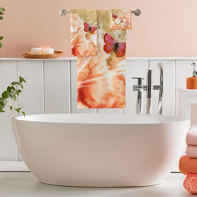 Peach floral bath towel set | Zazzle