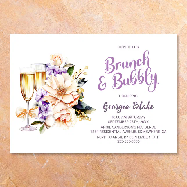 Peach Floral Champagne Brunch and Bubbly Invitation | Zazzle